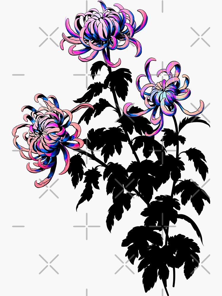 "Kiku: horimono tattoo inspired timeless design" Sticker by ...