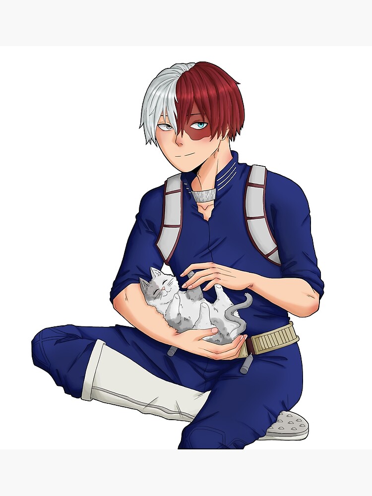 "Todoroki Shoto with a cat" Poster by michiii-arts | Redbubble