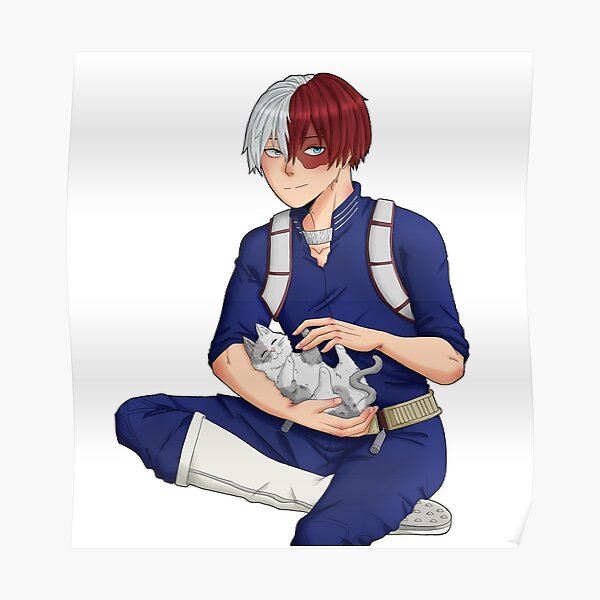 "Todoroki Shoto with a cat" Poster by michiii-arts | Redbubble