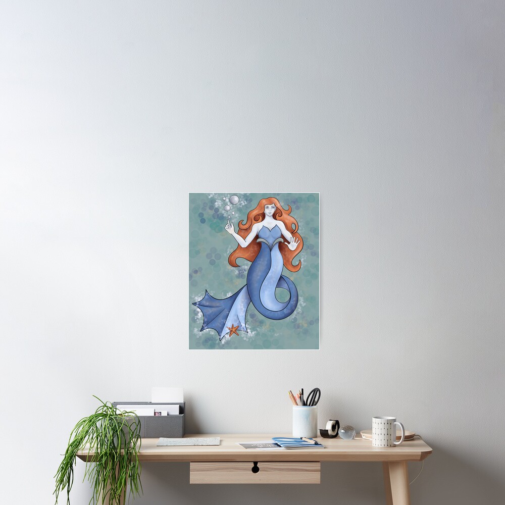 "Firey Mermaid Siren with Starfish" Poster by stacymitchell | Redbubble