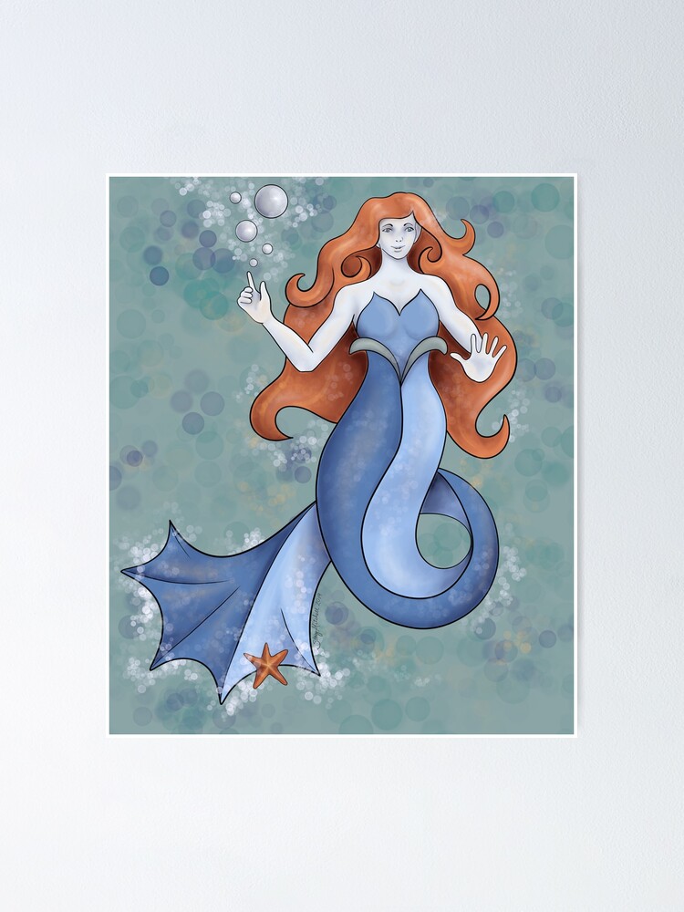 "Firey Mermaid Siren with Starfish" Poster by stacymitchell | Redbubble