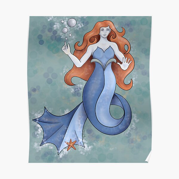 "Firey Mermaid Siren with Starfish" Poster by stacymitchell | Redbubble