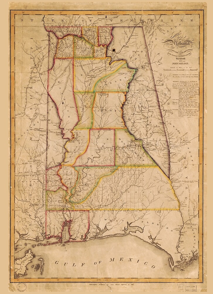 "Map of Alabama by John Melish (1819)" by allhistory | Redbubble
