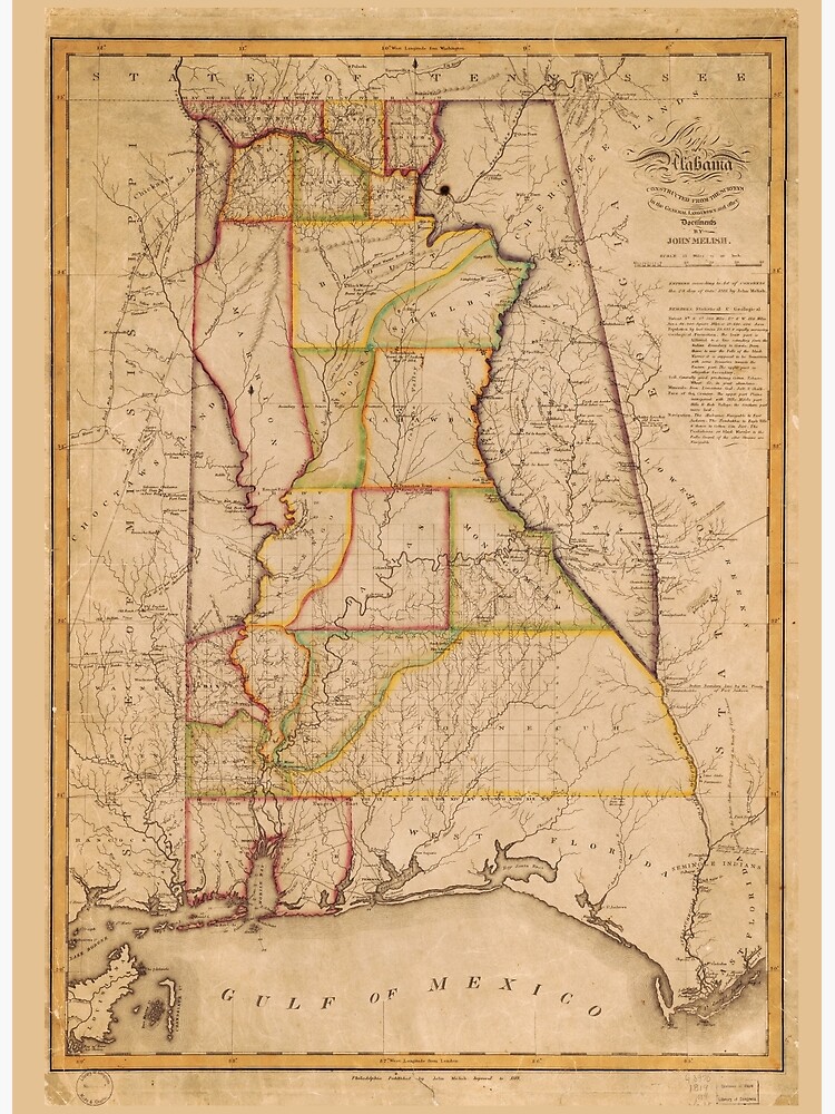 "Map of Alabama by John Melish (1819)" Poster for Sale by allhistory ...