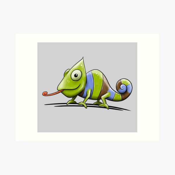 "Lizard Fan Art | Colorful Cartoon Chameleon Drawing" Art Print by ...