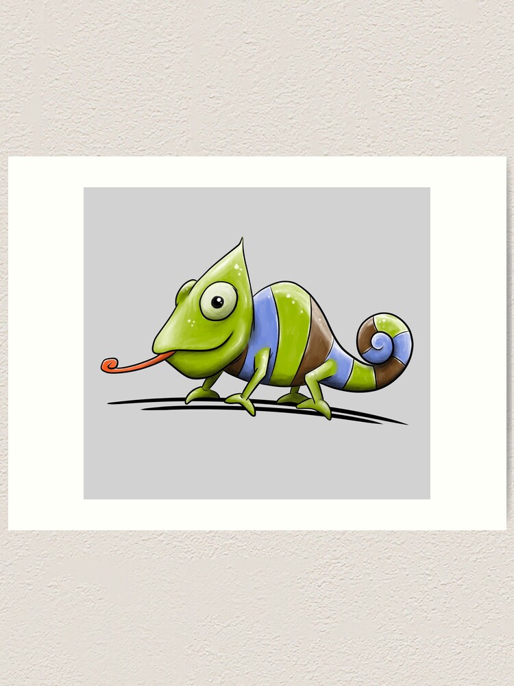 "Lizard Fan Art | Colorful Cartoon Chameleon Drawing" Art Print by ...