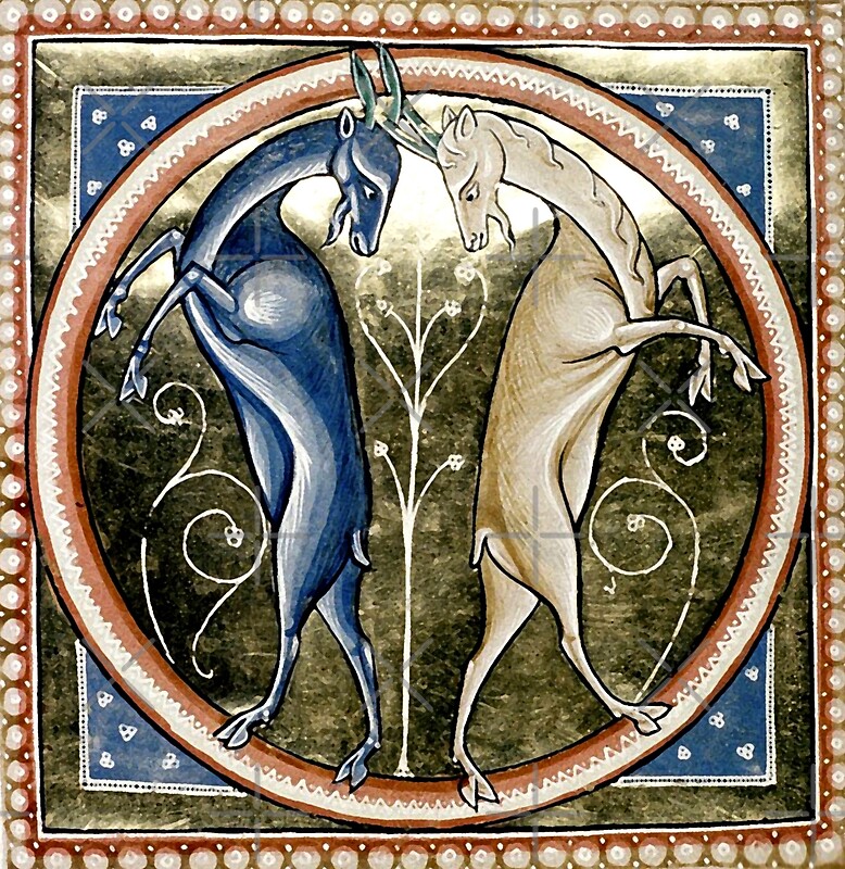 "COMBATTING WILD GOATS HORNS INTERLOCKED Medieval Bestiary" by ...