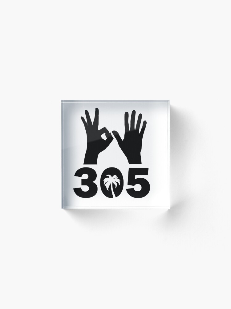 "305 Area Code With Hand Signs and Palm Tree" Acrylic Block by chanmart ...