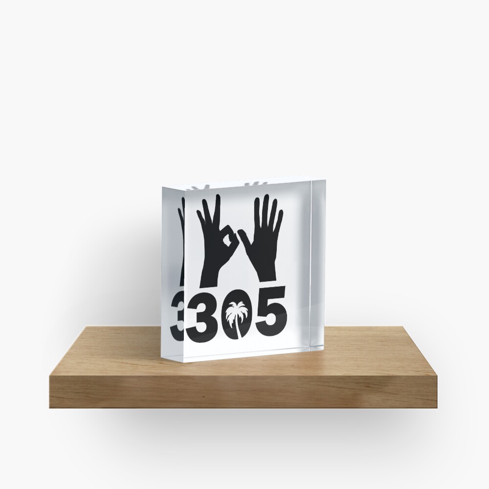 "305 Area Code With Hand Signs and Palm Tree" Acrylic Block by chanmart ...