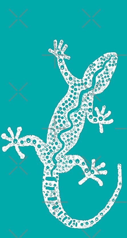 "Gecko Aboriginal Art on teal" by MagentaRose | Redbubble