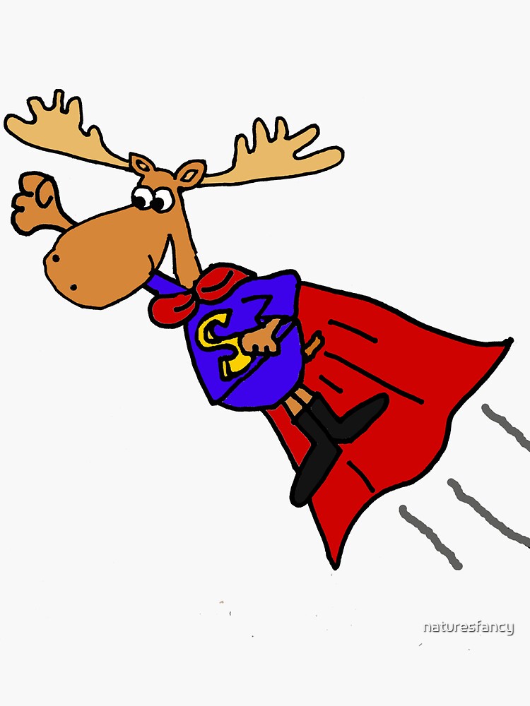 "Funny Flying Moose Superhero Cartoon " Sticker for Sale by ...