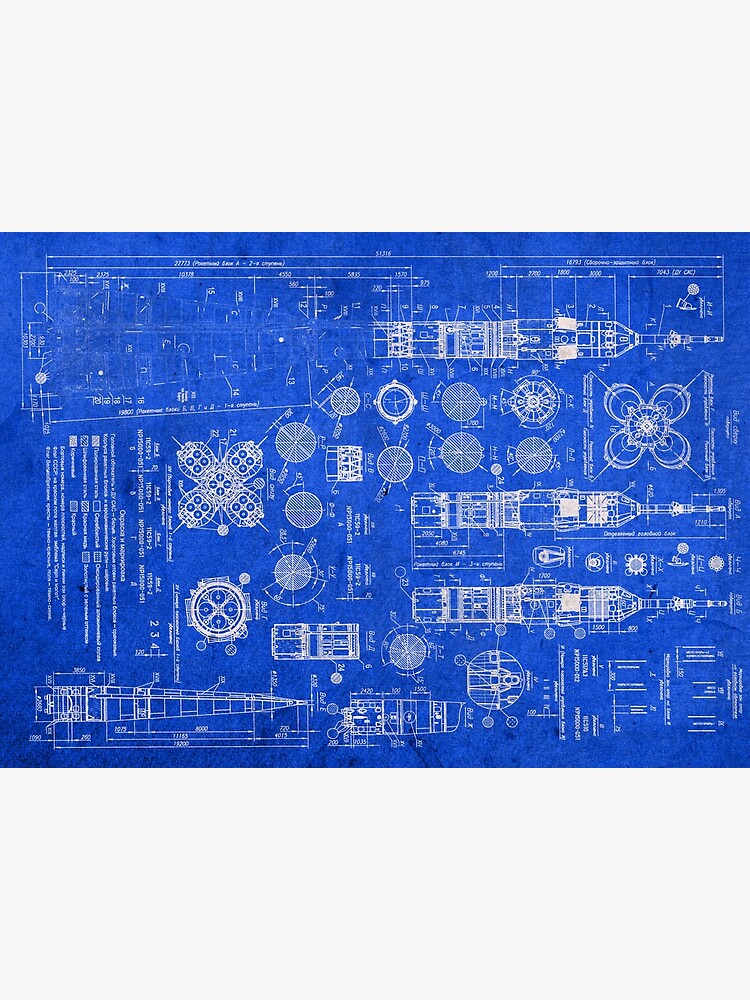 Soyuz Russian Rocket Vintage Patent Blueprint Premium Matte Vertical ...