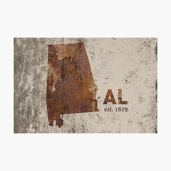 Lámina fotográfica «Esquema del mapa del estado de Alabama Rusty Cement ...
