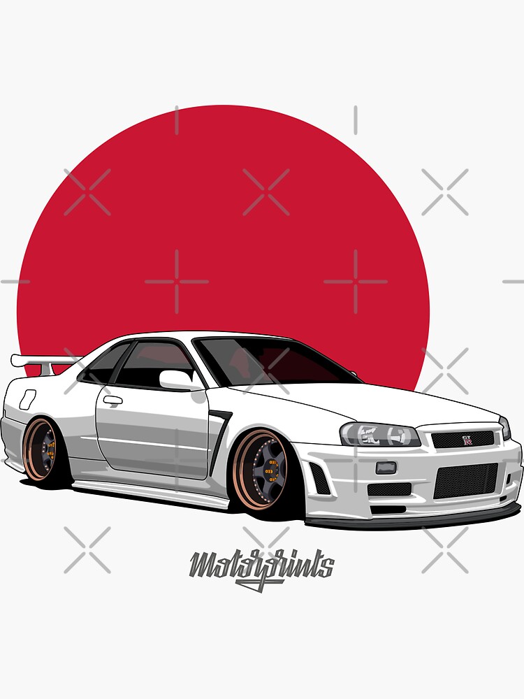 "R34 GT-R (white)" Sticker for Sale by MotorPrints | Redbubble