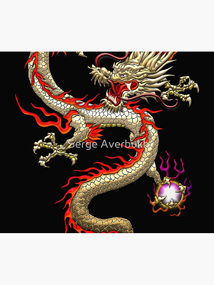 "Golden Chinese Dragon Fucanglong on Black " Tapestry for Sale by ...