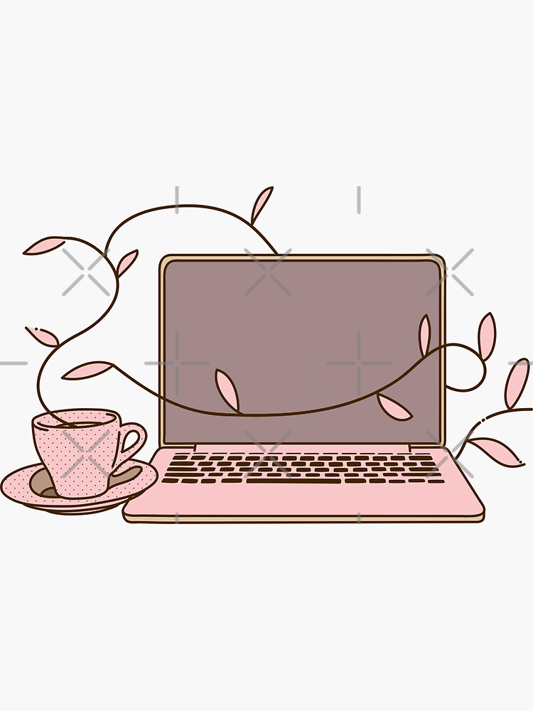"pink laptop with tea/coffee cup" Sticker for Sale by Wlaurence | Redbubble