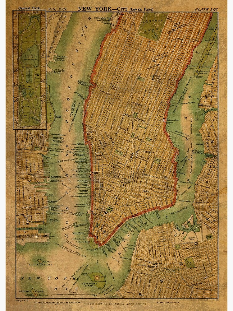 "Vintage Map of Manhattan" Art Print by map-lover | Redbubble