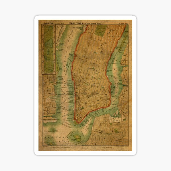 "Vintage Map of Manhattan" Sticker for Sale by map-lover | Redbubble