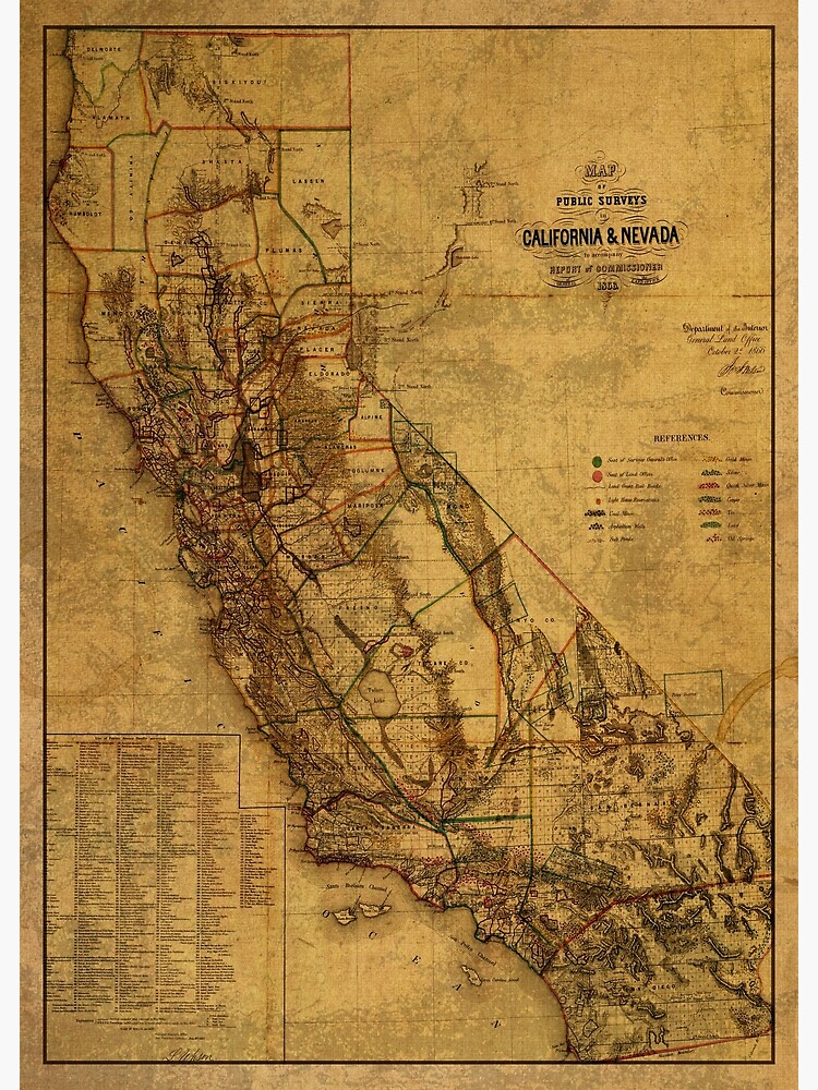 "Vintage Map of California 1866" Poster by map-lover | Redbubble