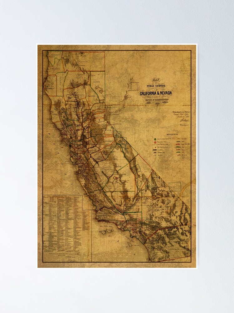 "Vintage Map of California 1866" Poster by map-lover | Redbubble