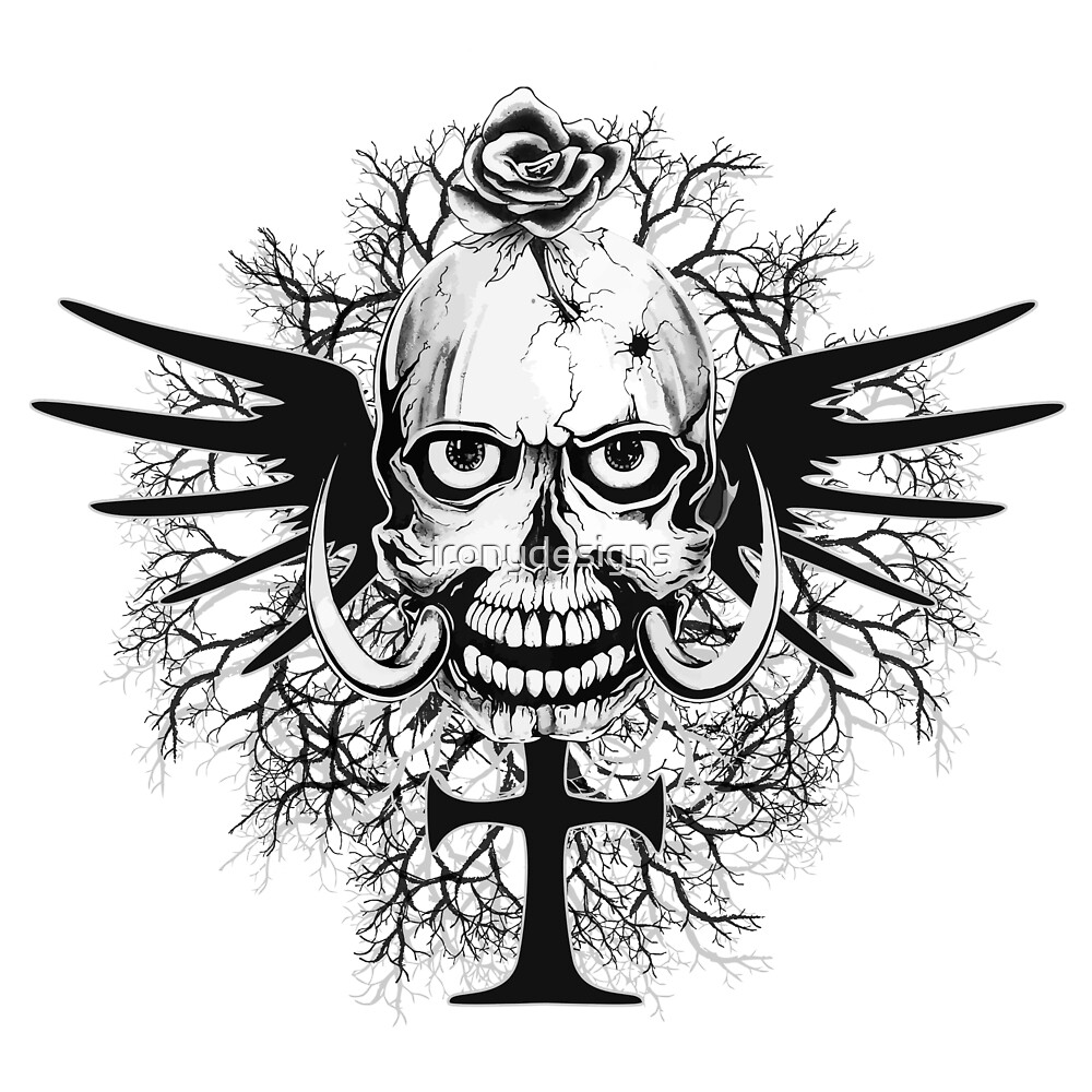 "Skull Cross Rose Design" by ironydesigns | Redbubble