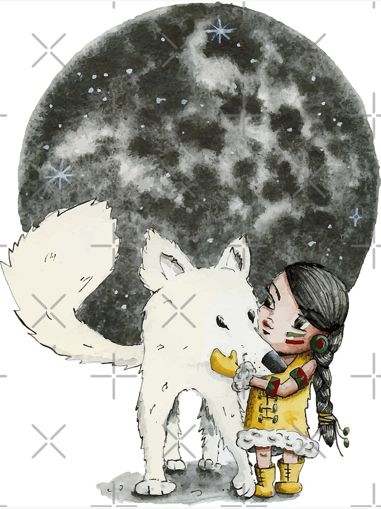 Impression photo « Loup avec une fille Inuit sous le ciel étoilé et la ...