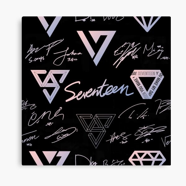 "SEVENTEEN Signatures and Logos Pattern (Black)" Canvas Print for Sale ...