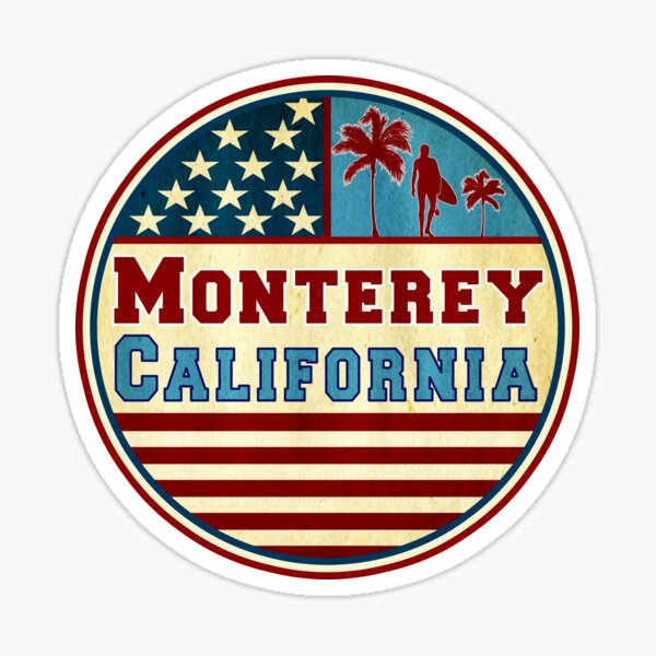 "Monterey California Ocean Surf Palms Surfer Surfing" Sticker by ...
