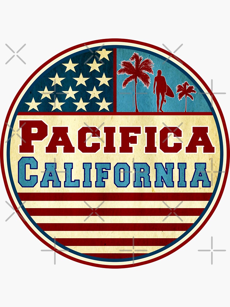 "Pacifica California Ocean Surf Palms Surfer Surfing" Sticker by ...