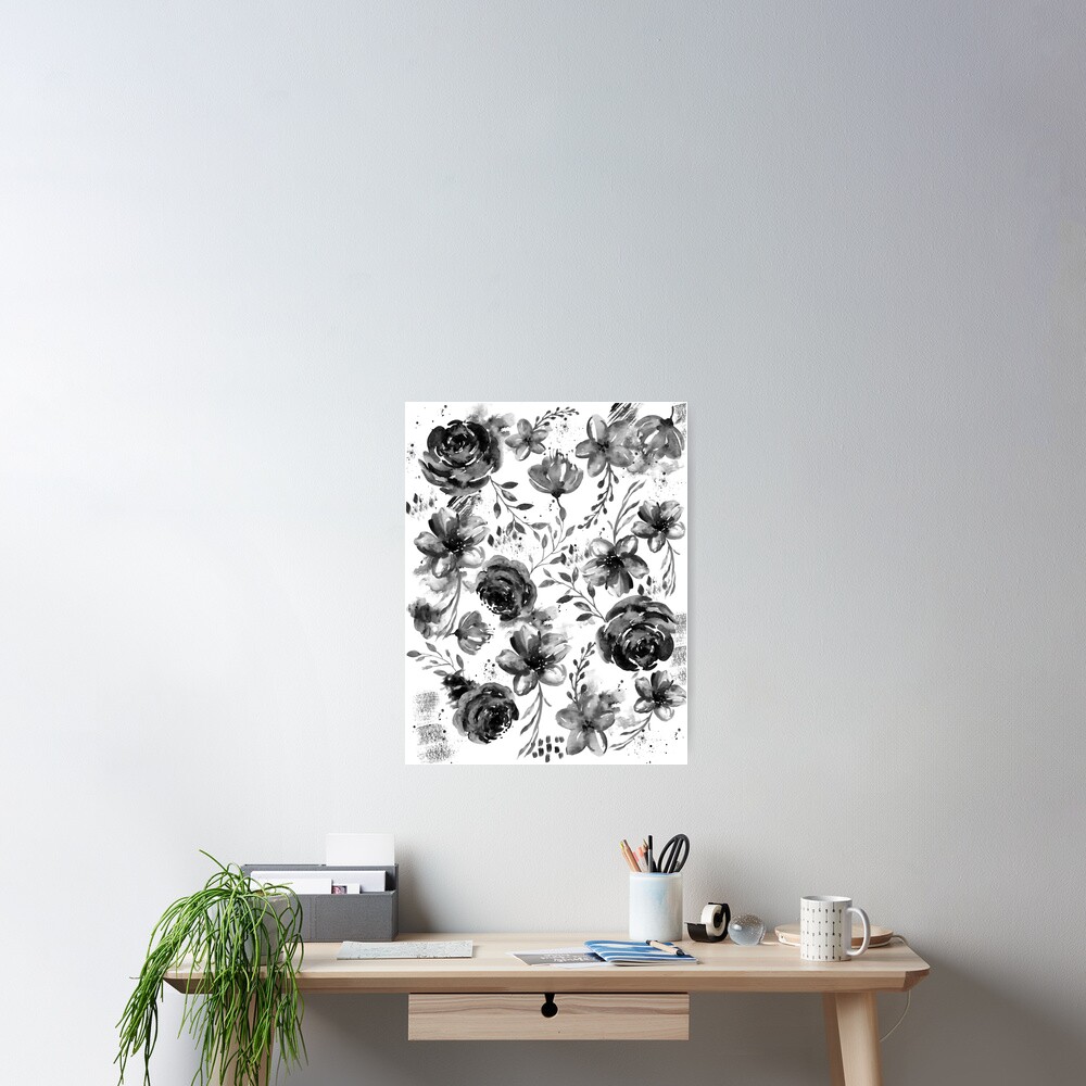 "Floral Ink Drawing" Poster by NoraMohammed | Redbubble
