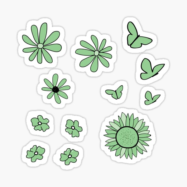 "Light Green Flower and Butterfly Sticker Pack" Sticker for Sale by The ...