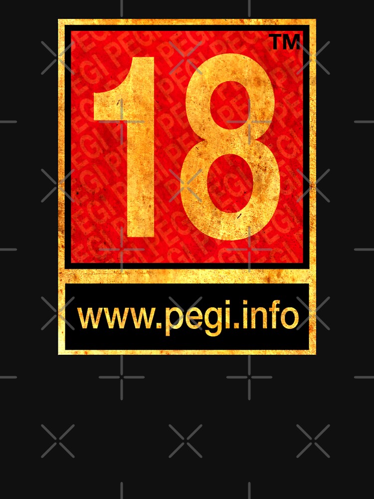 "-GAMING- PEGI 18 Rust Logo" T-shirt by ShimadaSan | Redbubble