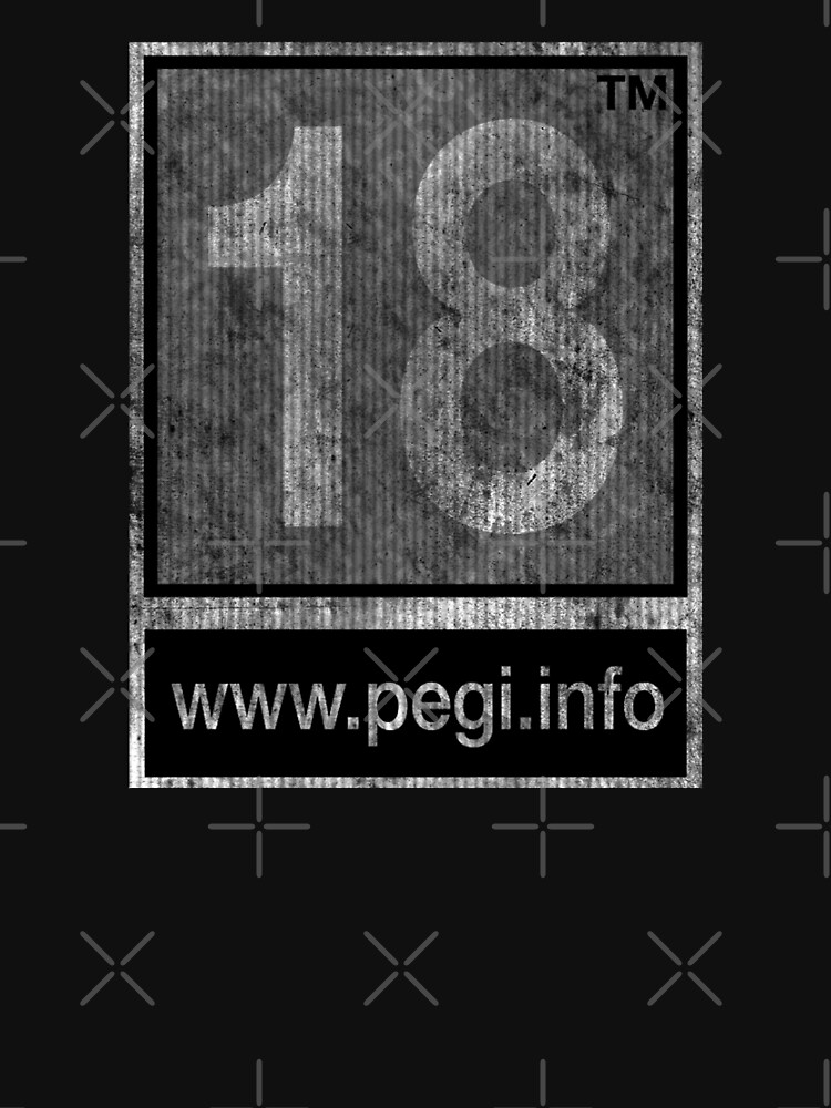 "-GAMING- PEGI 18 B & W Logo" T-shirt by ShimadaSan | Redbubble