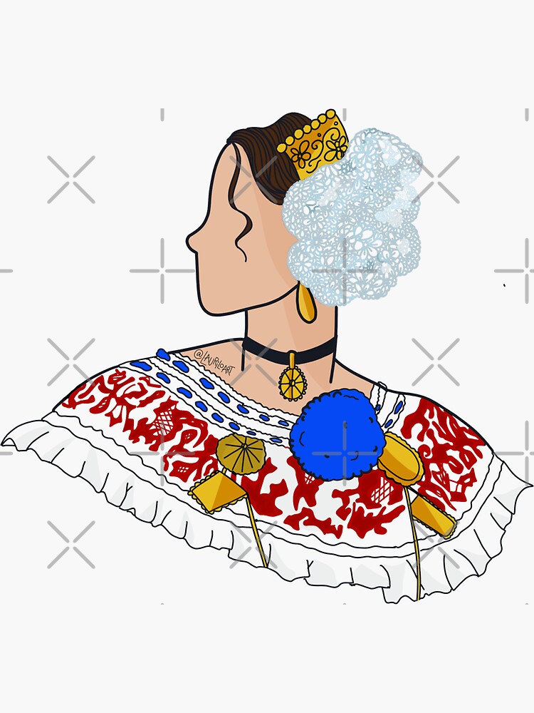 "Red Pollera Panama" Sticker by lauriloart | Redbubble