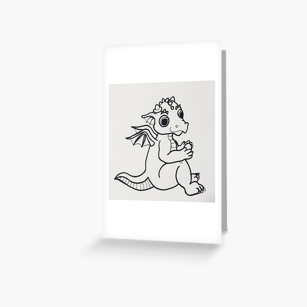 "Cute baby dragon lineart" Greeting Card by Wyverntales | Redbubble