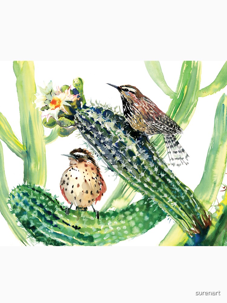 "Arizona State BIrd and Flowers, Cactus Wren and Seguaro" T-shirt for ...