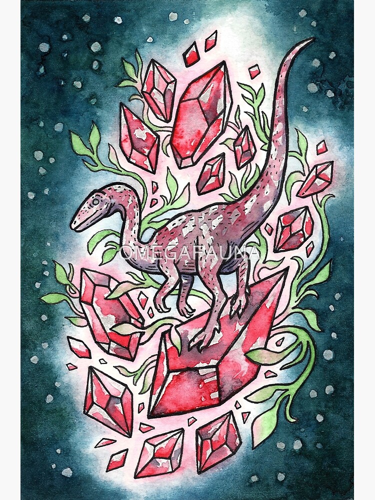 "Ruby Coelophysis | Dinosaur Crystal Watercolor" Art Print by ...