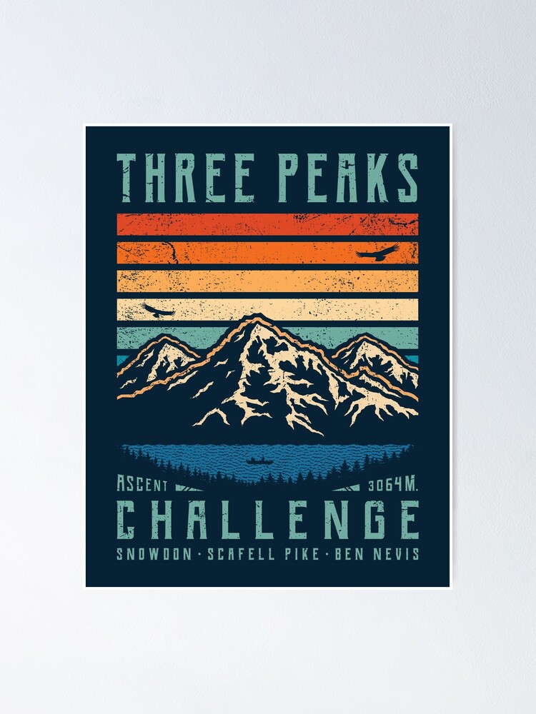 "3 Peaks Challenge - Retro" Poster for Sale by TigerTomDesign | Redbubble