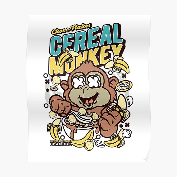 "Monkey Cereal Breakfast Urban Street Design Cartoon" Poster for Sale ...