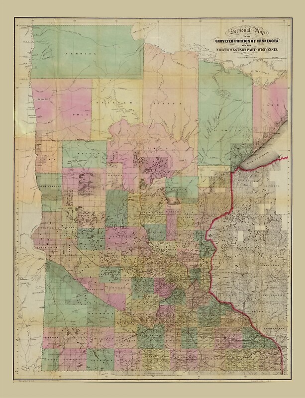"Sectional Map of Minnesota (circa 1860)" by allhistory | Redbubble