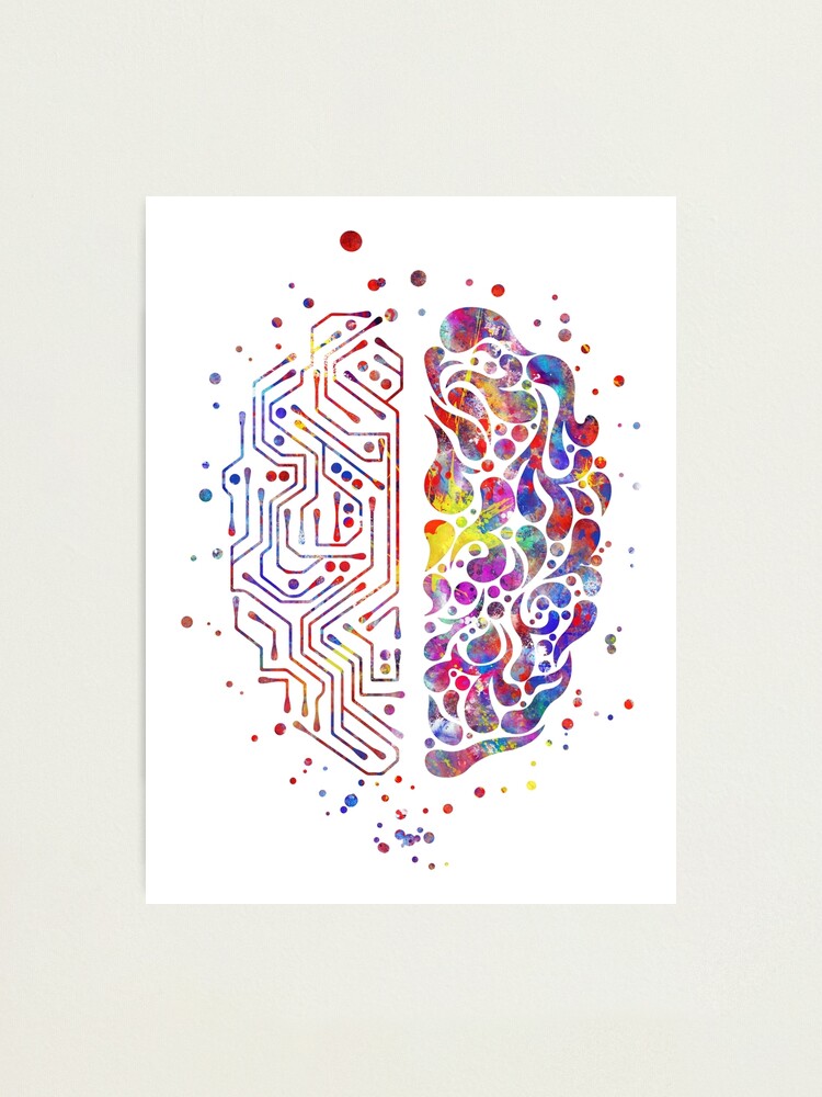 "Circuit board brain, watercolor circuit board brain, science art ...