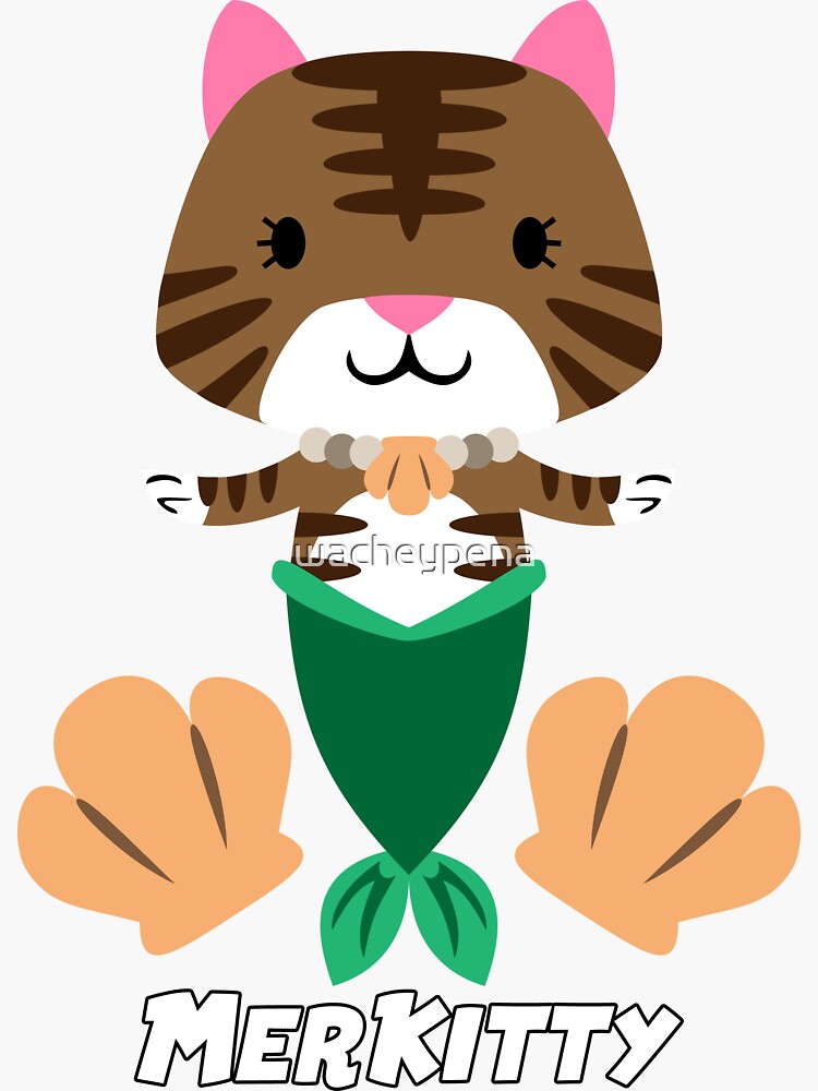"MerKitty Brown Tabby" Sticker for Sale by wacheypena | Redbubble