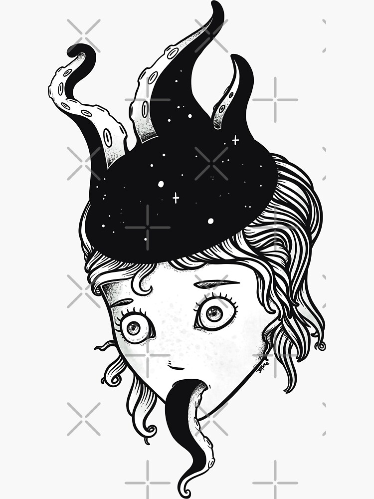 "Strange Goth Octopus Tentacle Girl Head" Sticker for Sale by ...