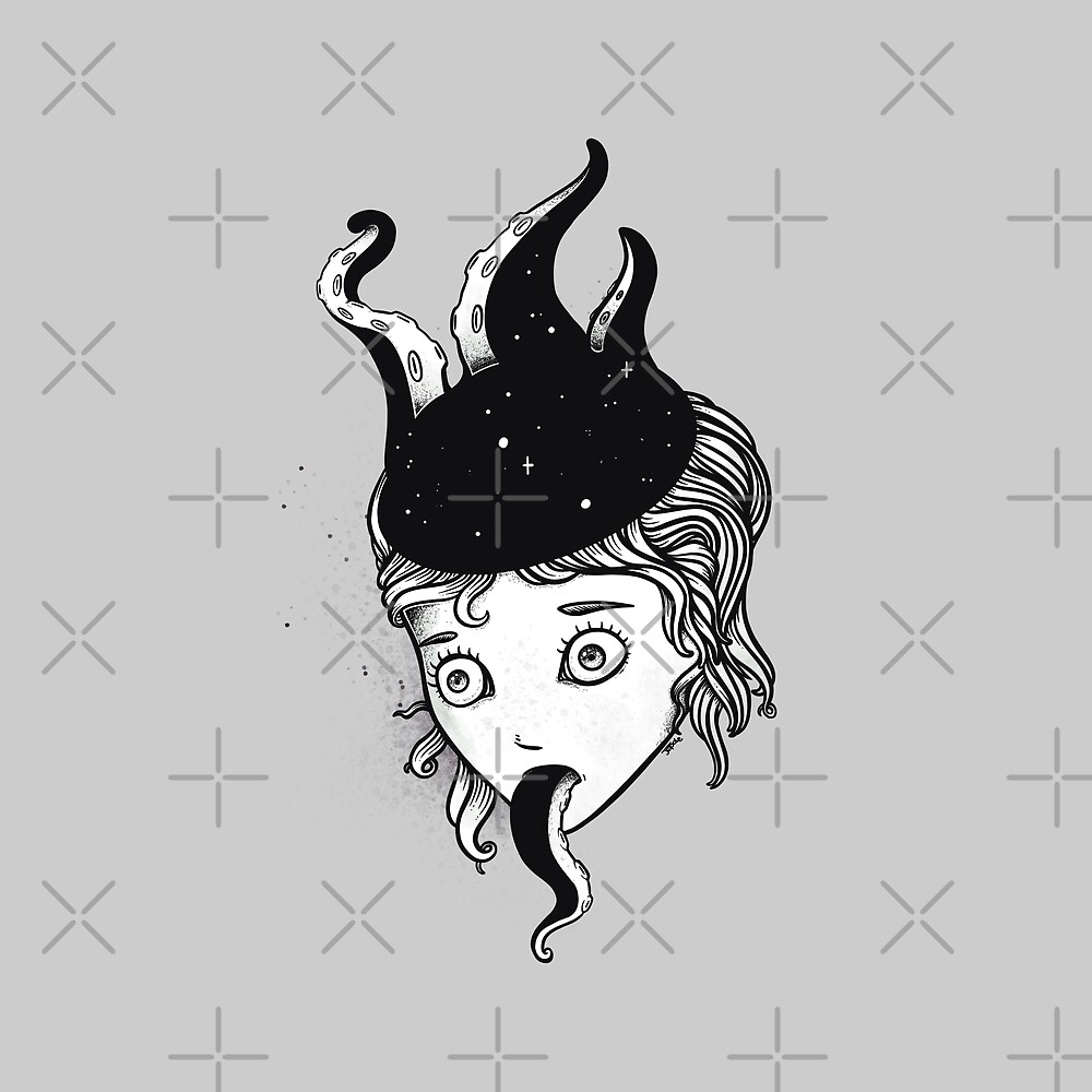 "Strange Goth Octopus Tentacle Girl Head" by cellsdividing | Redbubble