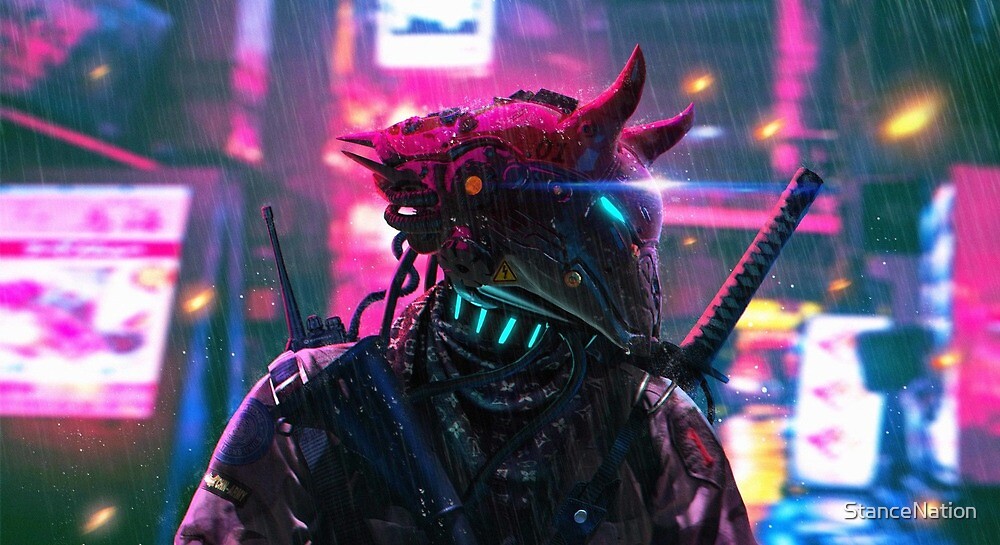 "Neon oni mask samurai" by StanceNation | Redbubble
