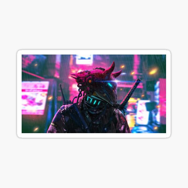 "Neon oni mask samurai" Sticker by StanceNation | Redbubble