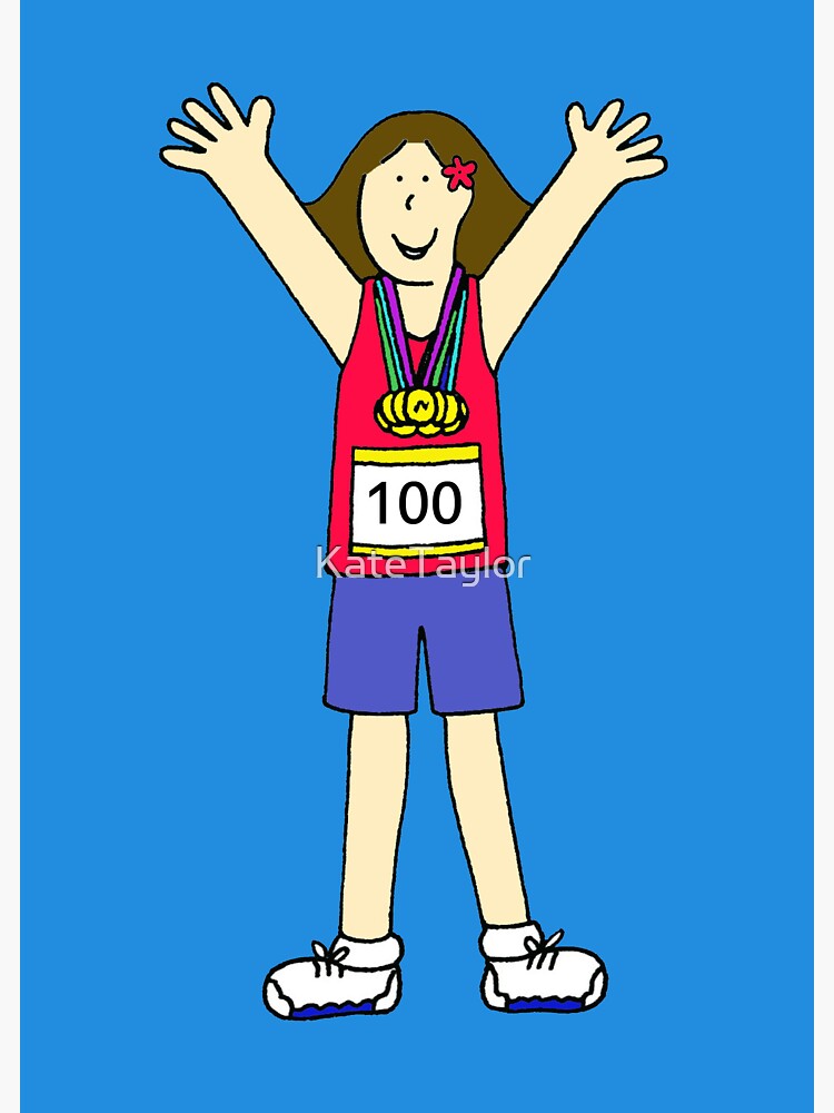 "100th Race Congratulations for Her Cartoon Lady with Medals" Sticker ...