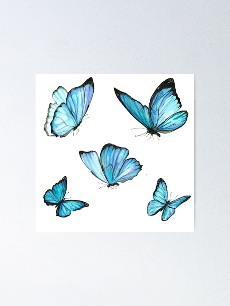"Blue Watercolor Butterflies" Poster for Sale by Sugar Stickers | Redbubble