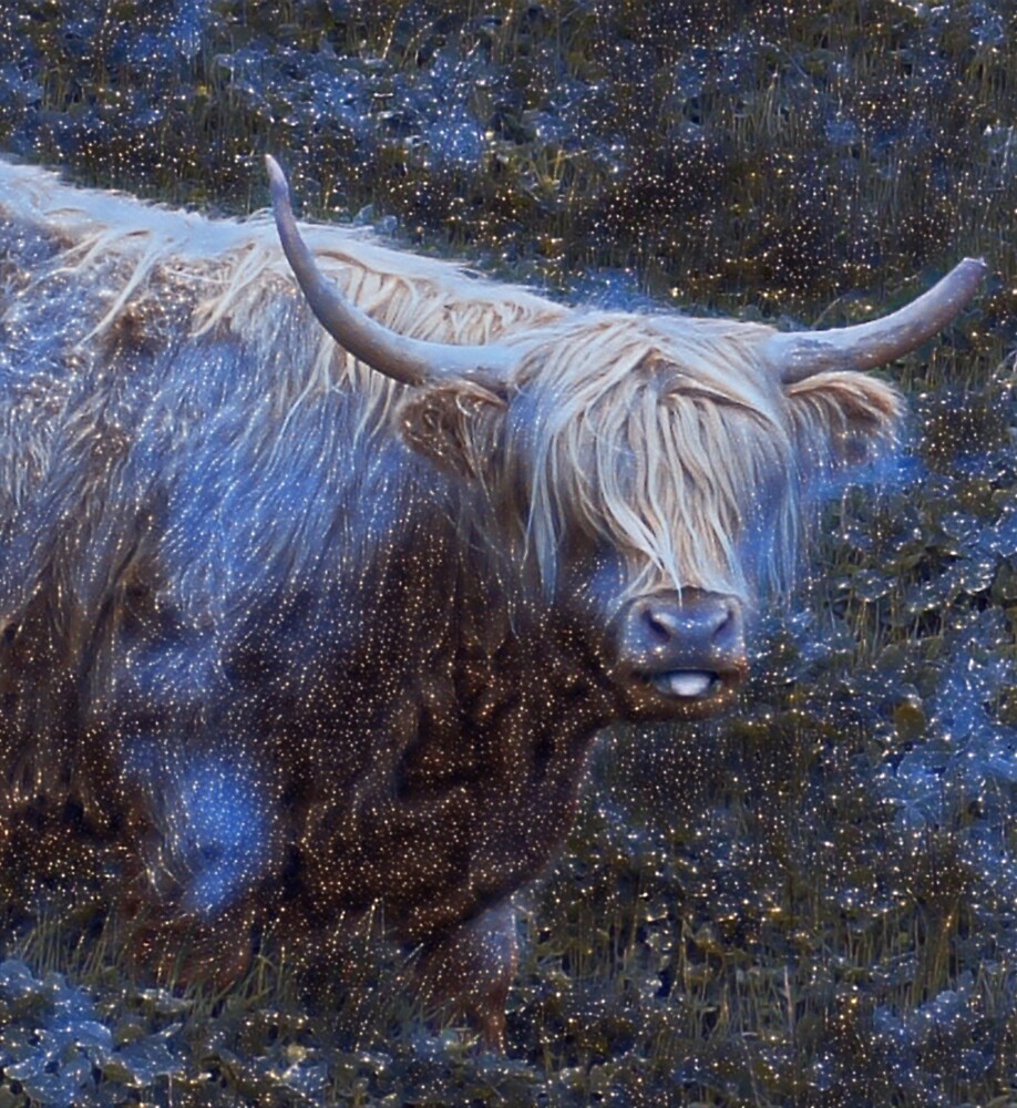 "Space Highland Cow blep close up! Highland cow sticking its tongue out ...