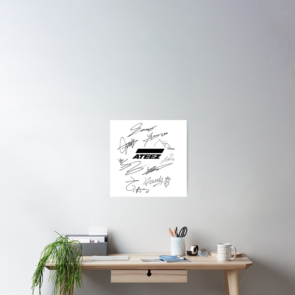 "Ateez - logo + signatures - white" Poster for Sale by joyahatim ...